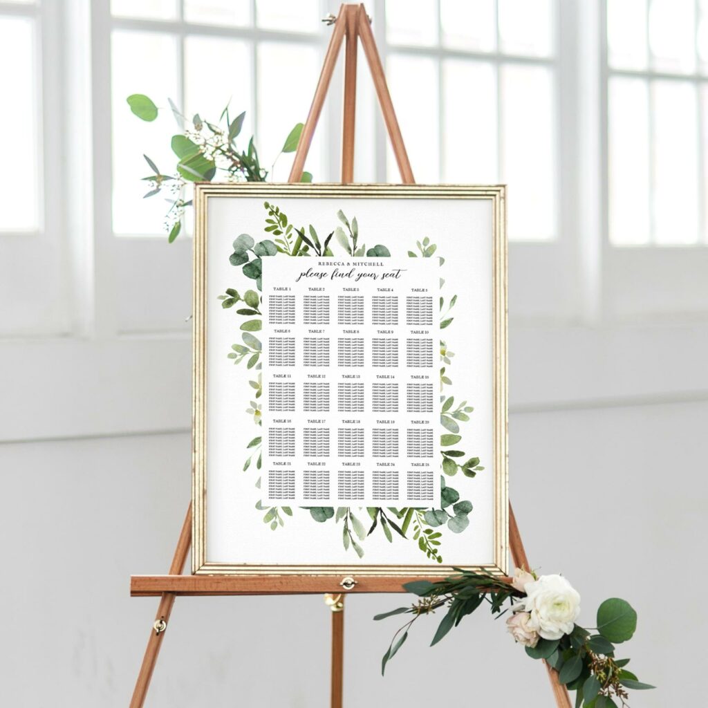 Elegant Greenery Wedding Seating Chart Poster – Becky Nimoy