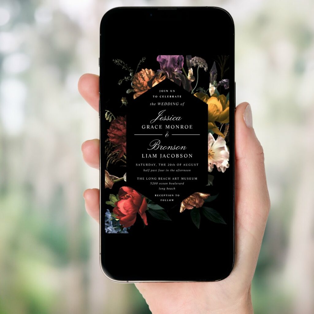 Dark Moody Romantic Floral Dutch Painterly Wedding Digital Invitation ...