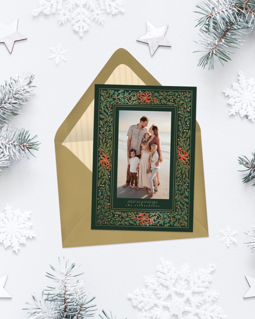 Gilded Evergreen Frame Digital Photo Christmas Card – Becky Nimoy